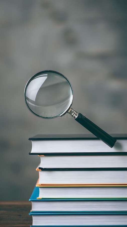 Colorful Stack of Books with Modern Magnifying Glass, Encourages ...