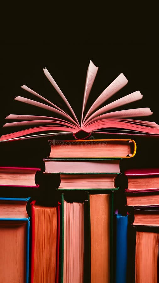 Colorful Stack of Books with Open Book Emitting Warm Light, Inviting ...