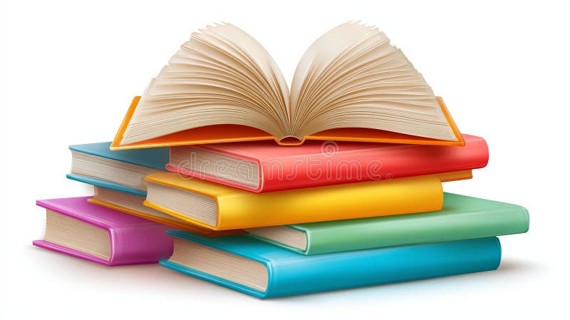 Colorful Stack of Books with Open Book on Top Stock Photo - Image of ...