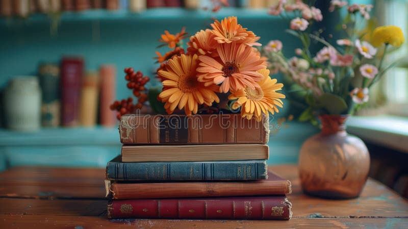 Colorful Stack of Books: a Serene Beauty Stock Illustration ...