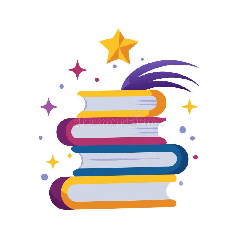 Colorful Stack of Books with Star and Sparkles Illustration Stock ...