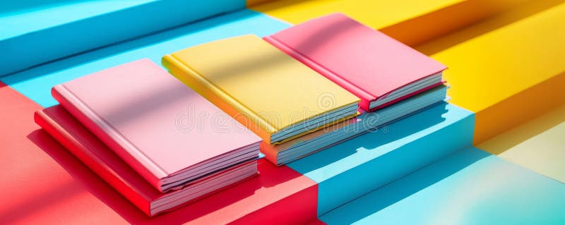 Colorful Stack of Books on a Vibrant Background of Red, Blue, and ...