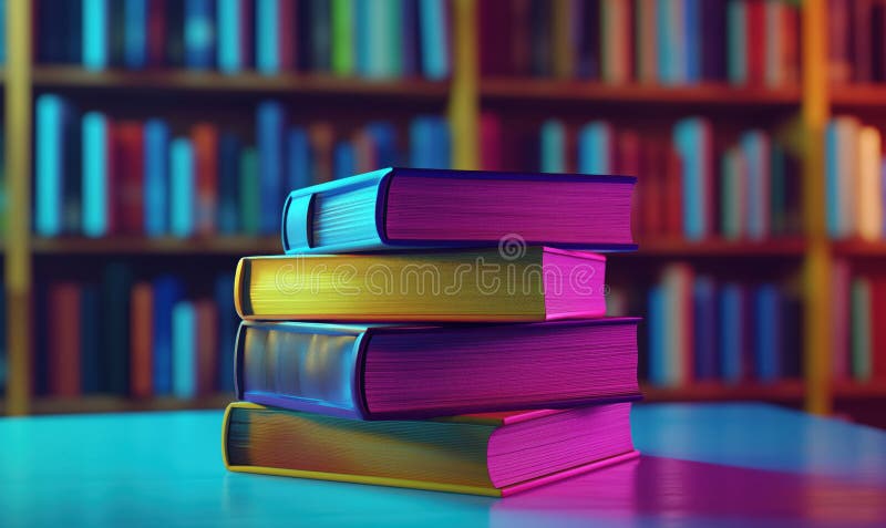 Colorful Stack Books Vibrant Covers Library Setting Stock Photos - Free ...