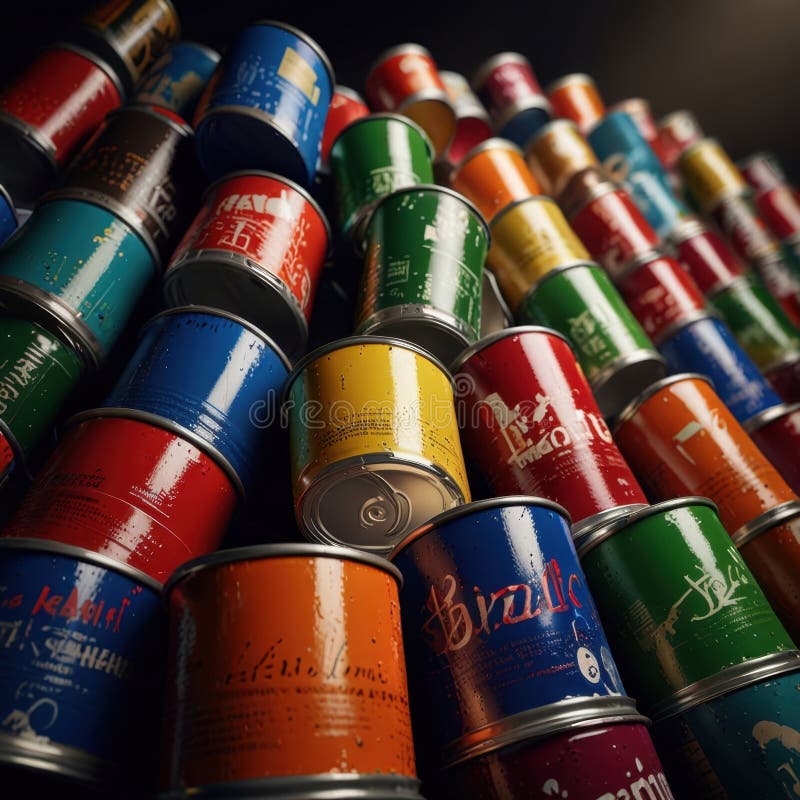 Colorful Stack of Cans, a Visual Study in Packaging Design Stock ...