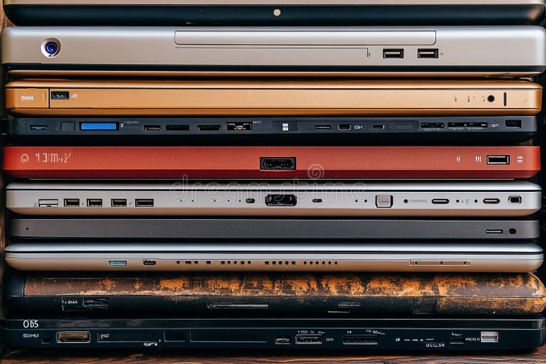 Stack of Assorted Laptops Displaying Technology Evolution and ...