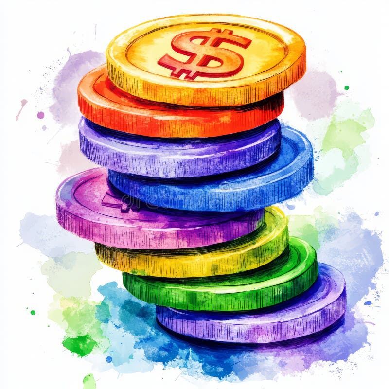Colorful Stack of Coins with Dollar Signs, Symbolizing Wealth and ...