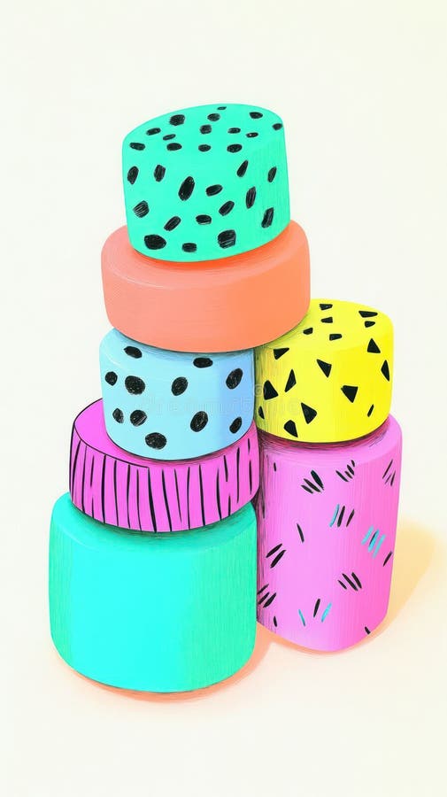 A Colorful Stack of Decorative Wooden Blocks with Various Patterns and ...