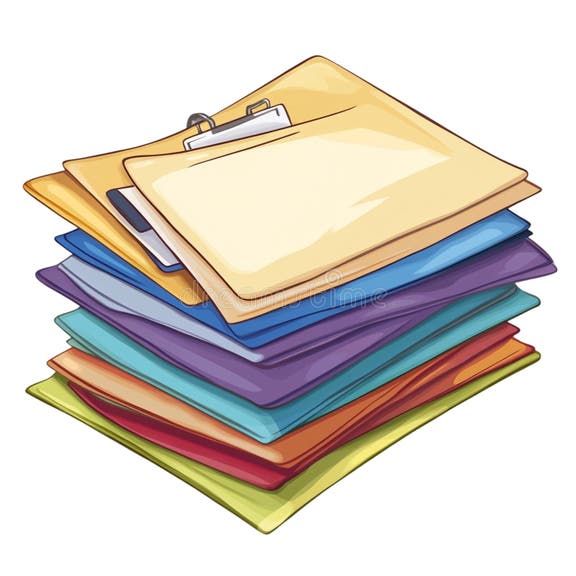 Colorful Stack of Files Paperwork Documents Folders and a Clipboard ...