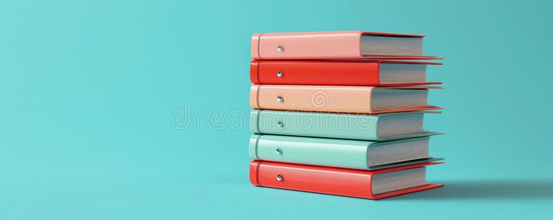 Colorful Stack of Five Binders on Turquoise Background for Office ...