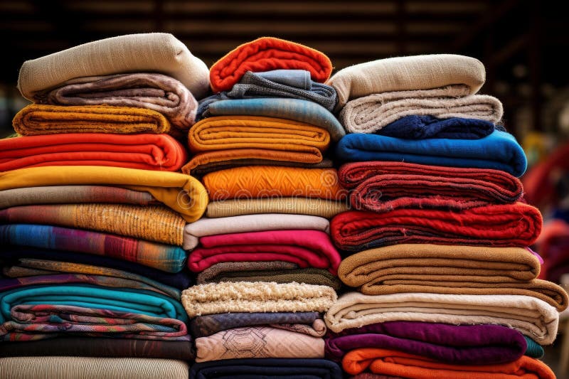 Colorful Stack of Folded Textiles Closeup Stock Photo - Image of folded ...