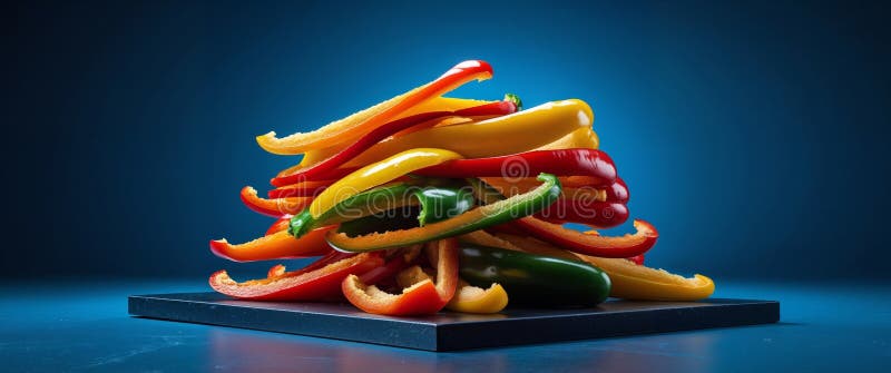 Colorful Stack of Fresh Bell Pepper Slices on a Dark Surface with a ...