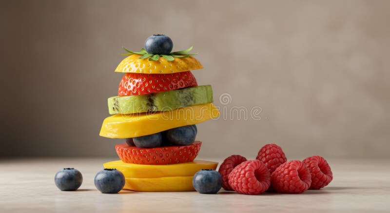 Colorful Stack of Fresh Summer Fruits Stock Illustration - Illustration ...