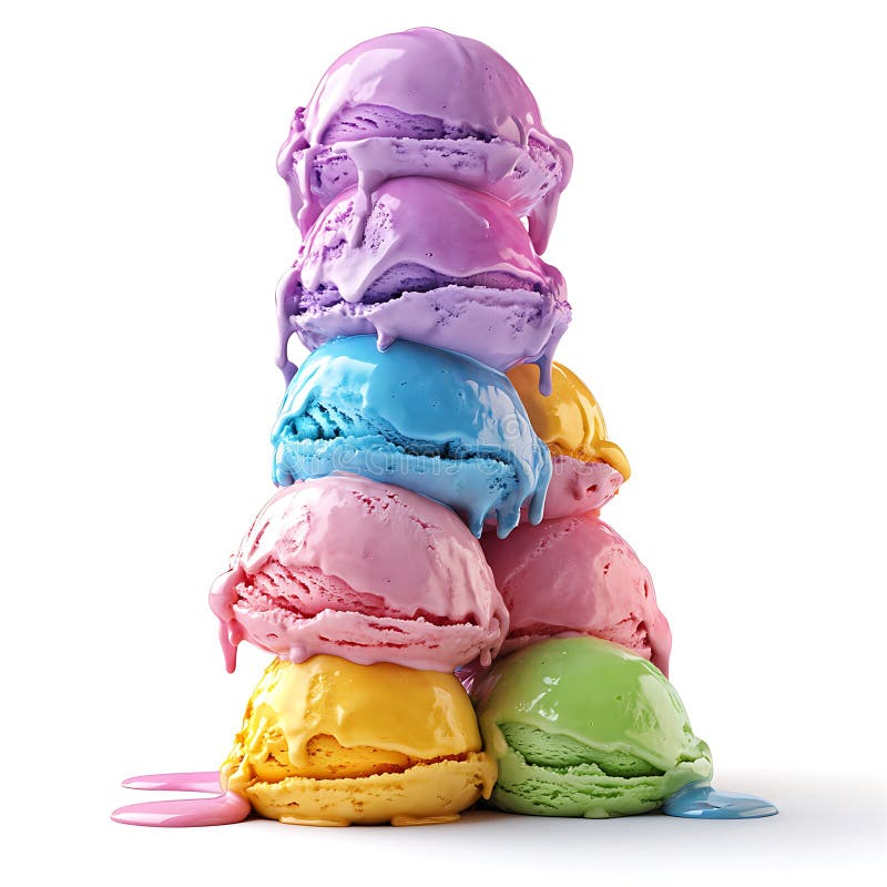 Colorful Stack of Ice Cream Scoops on a White Background Stock Illustration - Illustration of ...