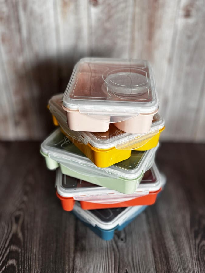 Colorful Stack of Lunch Boxes Stock Image - Image of utensil, snack ...