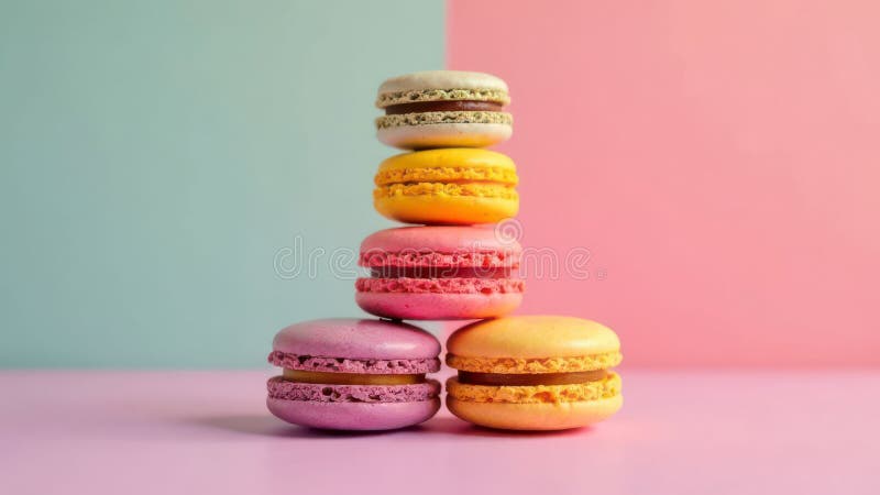 Colorful Stack of Macarons Against Pastel Background Stock Illustration ...