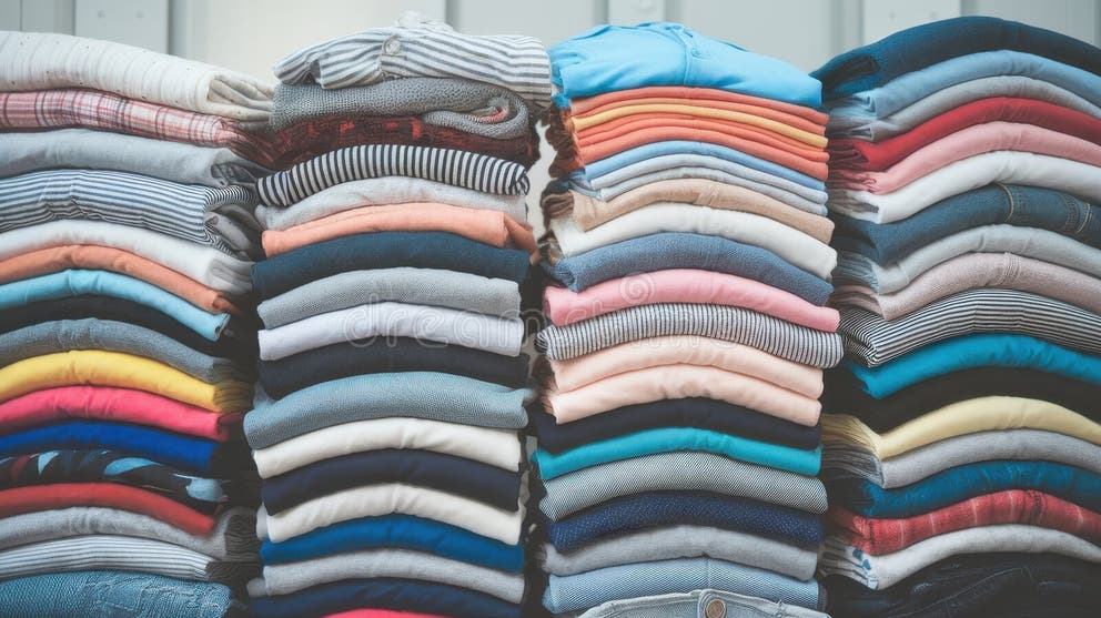 Colorful Stack of Neatly Folded Clothes Showcasing a Variety of Styles ...