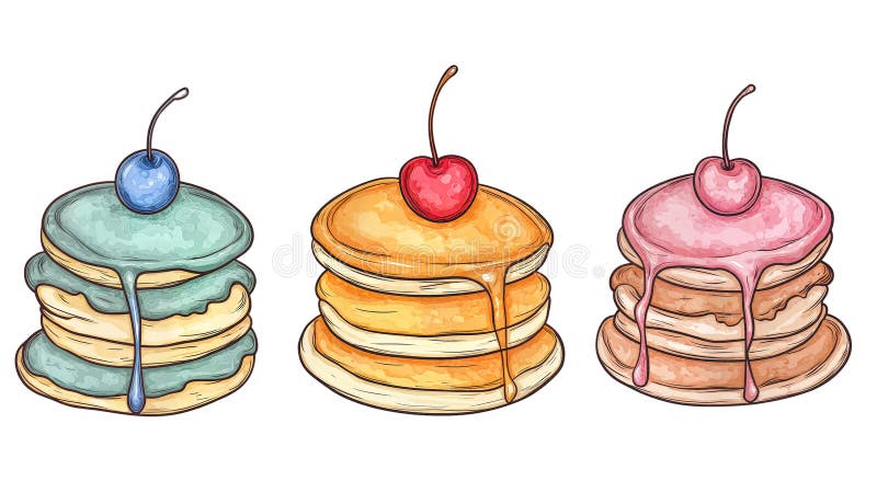 Colorful Stack of Pancakes with Various Toppings Displayed on a Plain ...