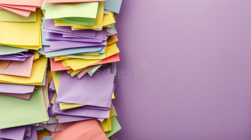 Colorful Stack of Paper Notes on a Lavender Background Stock Photo ...
