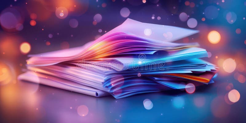 Colorful Stack of Papers with Bokeh Light Effects, Depicting Creativity ...
