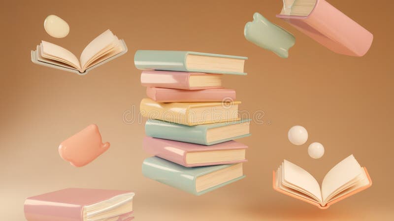 A Colorful Stack of Pastel Books Floating in a Dreamy Setting. Stock ...