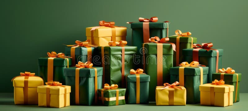 Colorful Stack of Presents in Santa S Workshop with Red Ribbon ...