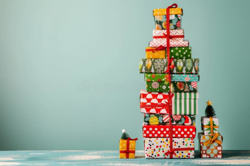 Colorful Stack of Presents in Santa S Workshop with Red Ribbon ...