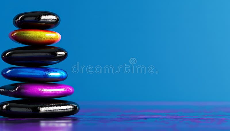 A Colorful Stack of Smooth Stones on a Vibrant Blue Background ...