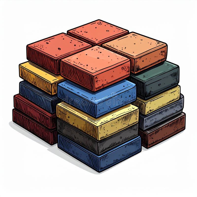 Colorful Stack of Square Pavers Stock Illustration - Illustration of ...