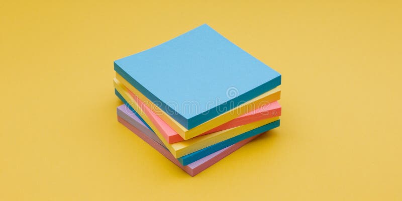 Colorful Stack of Sticky Notes on Bright Yellow Background Stock ...