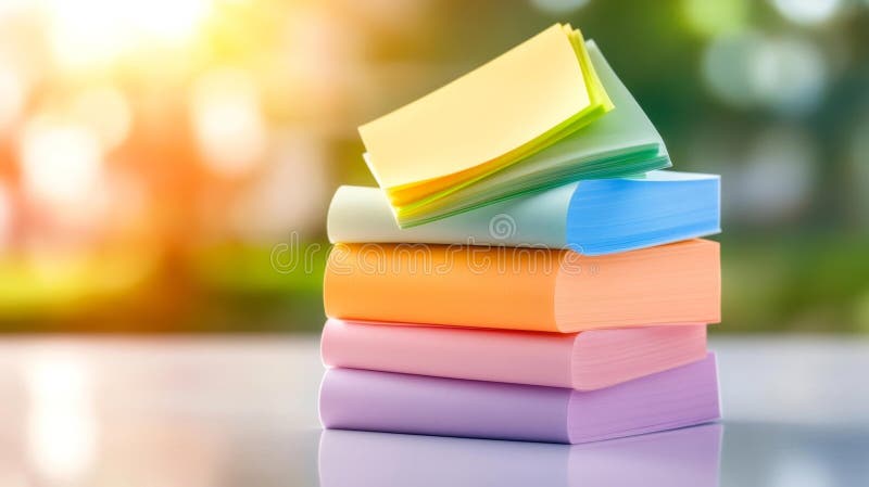 Colorful Stack of Sticky Notes on a Sunny Table Stock Illustration ...