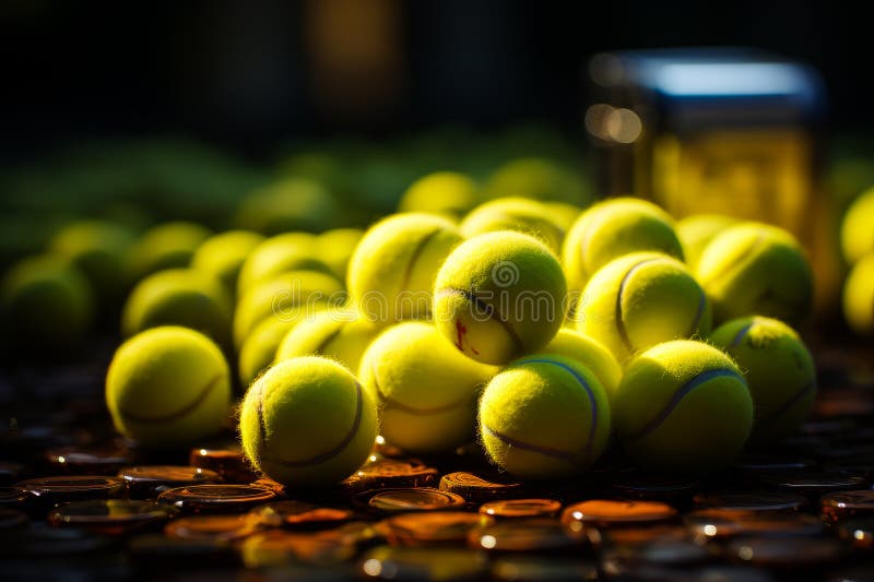 A Colorful Stack of Tennis Balls on a Wooden Table Stock Photo - Image ...