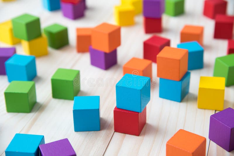 Colorful Stack of Wood Cube Building Blocks Stock Image - Image of ...