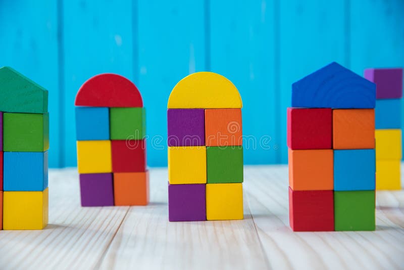Colorful Stack of Wood Cube Building Blocks Stock Image - Image of ...