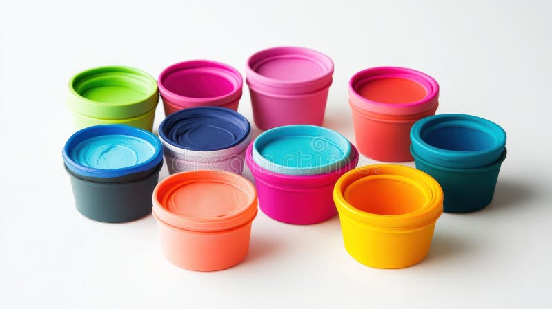Colorful Clay Containers on a White Surface Stock Illustration ...