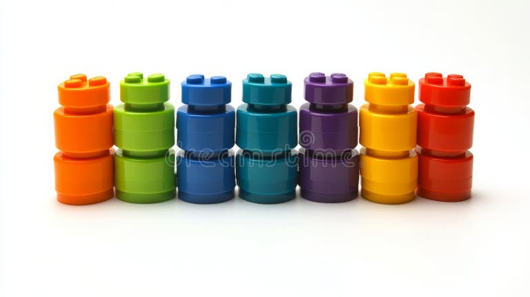 Colorful Stackable Plastic Toys Arranged in a Neat Row Displaying a ...