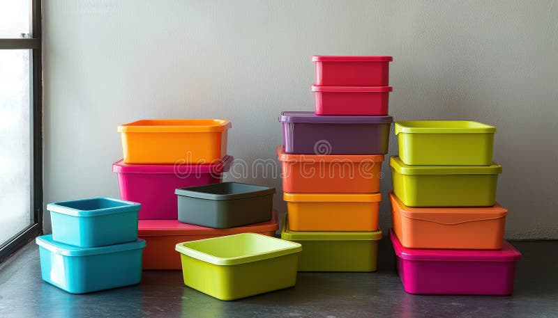 Colorful Stackable Storage Boxes in Various Sizes Create Playful Design ...