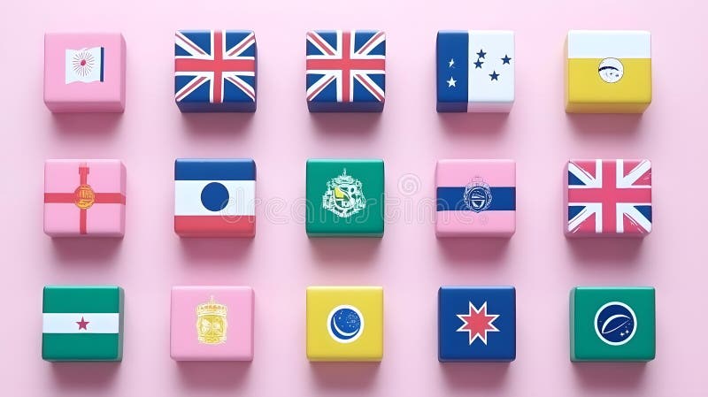 Colorful Stacked Boxes with International Flags Stock Photo - Image of ...
