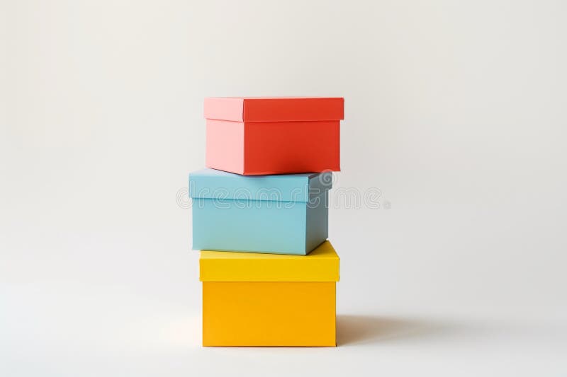 Colorful Stacked Boxes, Minimalist Design. White Background. Stock ...