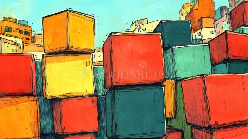 Colorful Stacked Containers Against a Vibrant Backdrop Stock ...