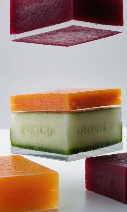 Colorful Stacked Geometric Shapes Made of Fruit and Vegetable Gels on a ...