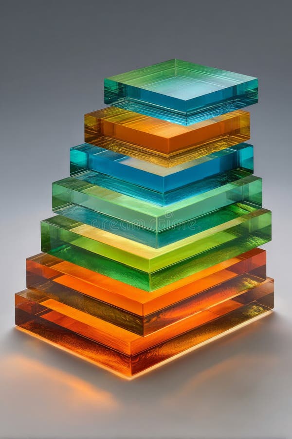 Colorful Stacked Glass Sculpture on Gray Background Stock Illustration ...