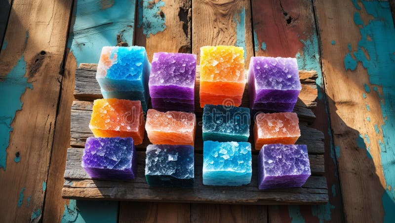 Colorful Stacked Salt Blocks Rustic Wooden Planks Stock Photos - Free ...