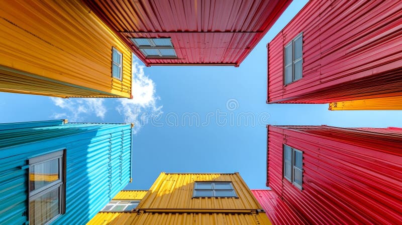 Colorful Stacked Shipping Containers a Low-Angle View of a Container ...