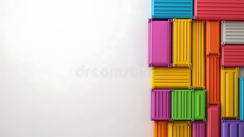 Colorful Stacked Shipping Containers on White Background Stock ...