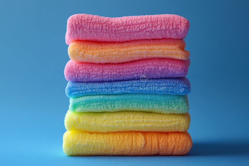 Colorful Stacked Sponges Arranged in a Gradient Pattern on a Soft Pink ...