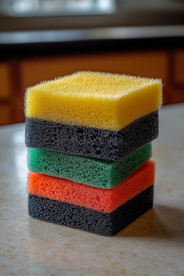 Colorful Stacked Sponges Kitchen Cleaning Tools Ready for Chores, Copy ...