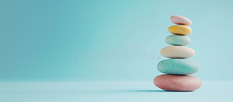 Colorful Stacked Stones on Blue Background Representing Balance and ...