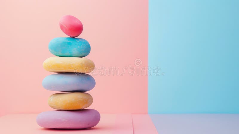 Colorful Stacked Stones on Pastel Background Stock Photo - Image of ...
