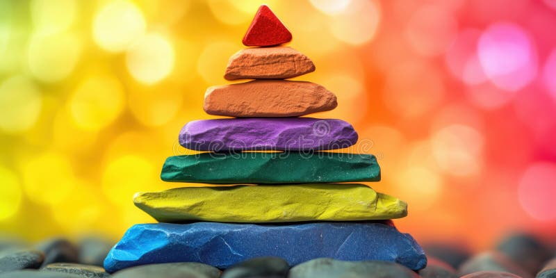 Colorful Stacked Stones Pyramid with Vibrant Bokeh Background Stock ...