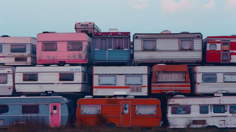 Colorful Stacked Trailers Creating an Abstract Pattern. Minimalist ...